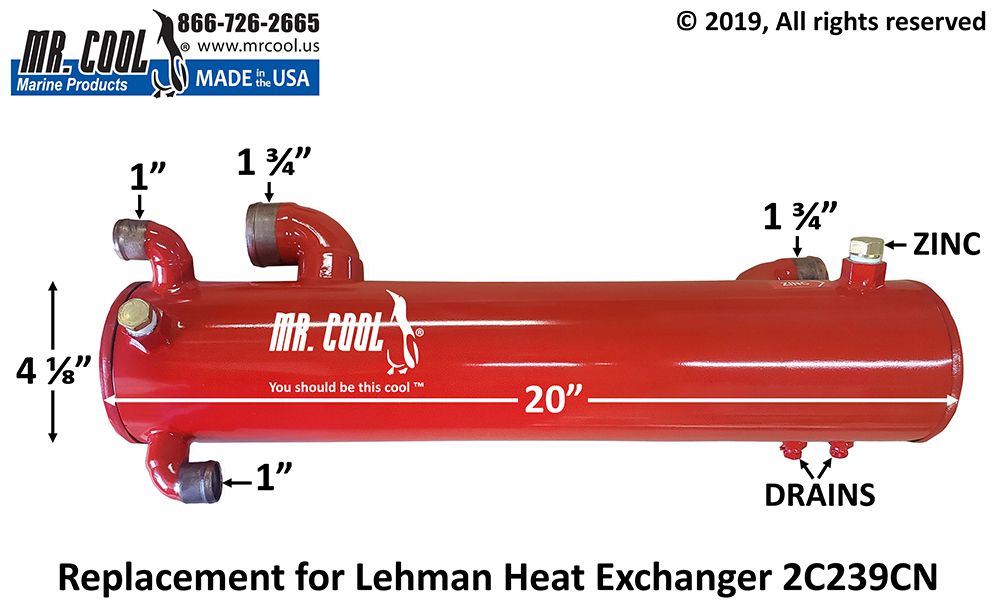 FORD LEHMAN 2725E HEAT EXCHANGER 2C239CN 4" x 20" — Marine Energy Systems