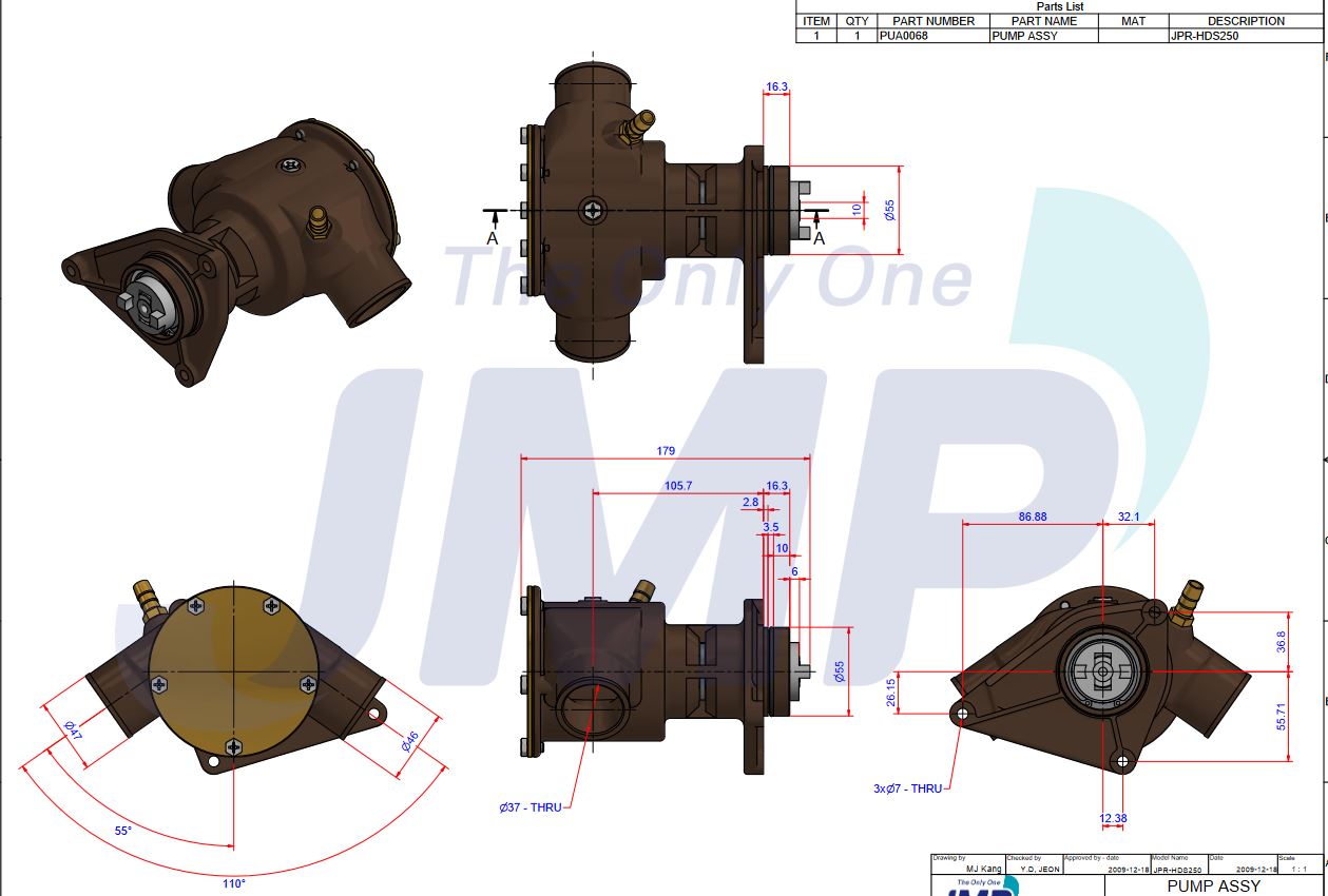 Hyundai Seasall S250 & 270 Seawater Pump 00102-5S01 Replacement JPR-HD ...
