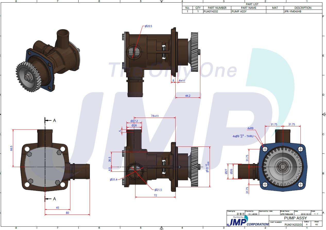 Yanmar 3JH4E, 3JH5E, 4JH5E Seawater Pump 129271-42502 Replacement ...
