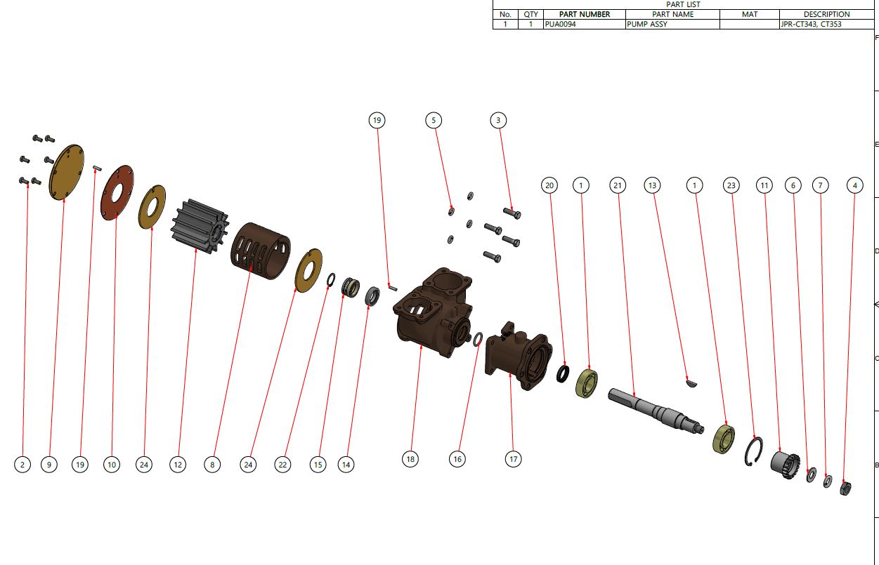 Caterpillar D343 D353 Seawater Pump Replacement JMP JPR-CT353 - Marine ...